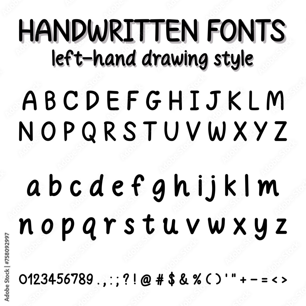 Simple handwritten fonts set. Left handed writing alphabet. Vector ...