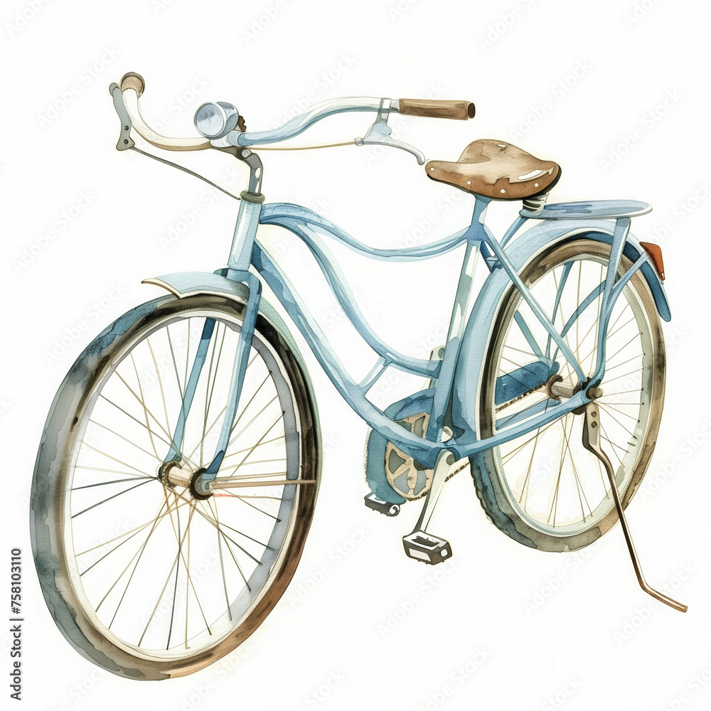 Retro light blue bicycle with leather saddle, isolated on a white ...