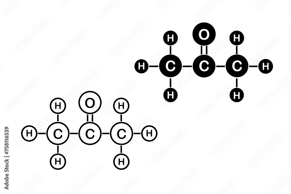 Acetone thin outline and filled icon. C3H6O formula sign. Chemical ...