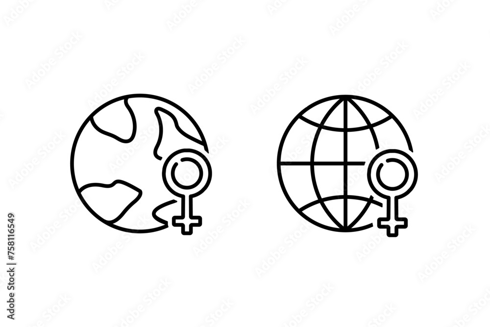 Global feminism line icon. 8 march victor line symbol. Support women ...