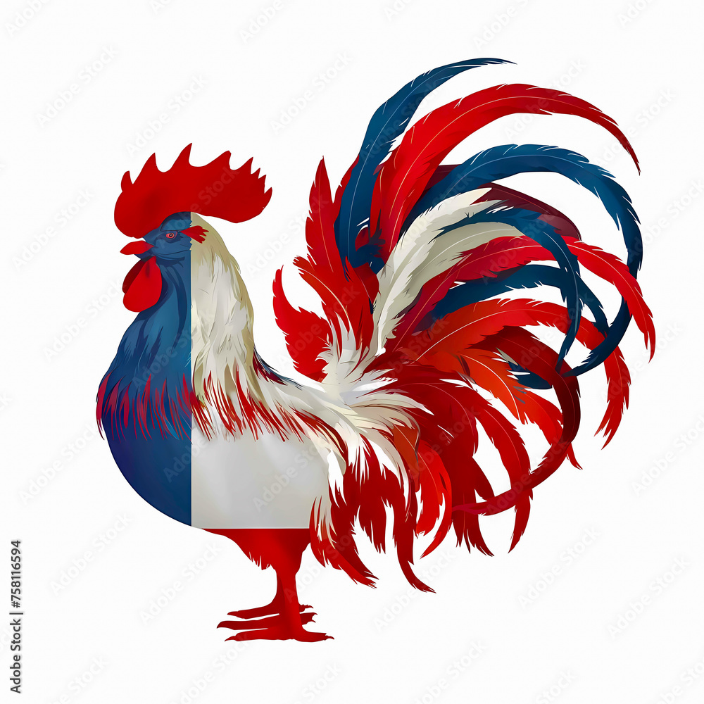 Colourful creative unordinary rooster isolated on white background ...