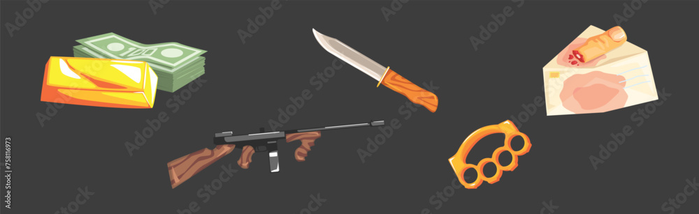 Poster Gangster and Mafia Object and Stuff Vector Set – Muurposter ...