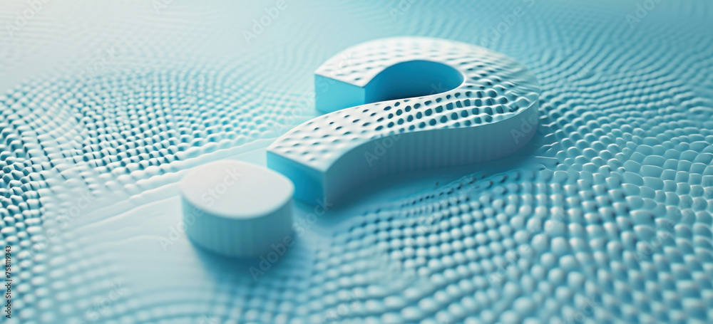Abstract 3D ing of a question mark symbol on top of a blue and white ...