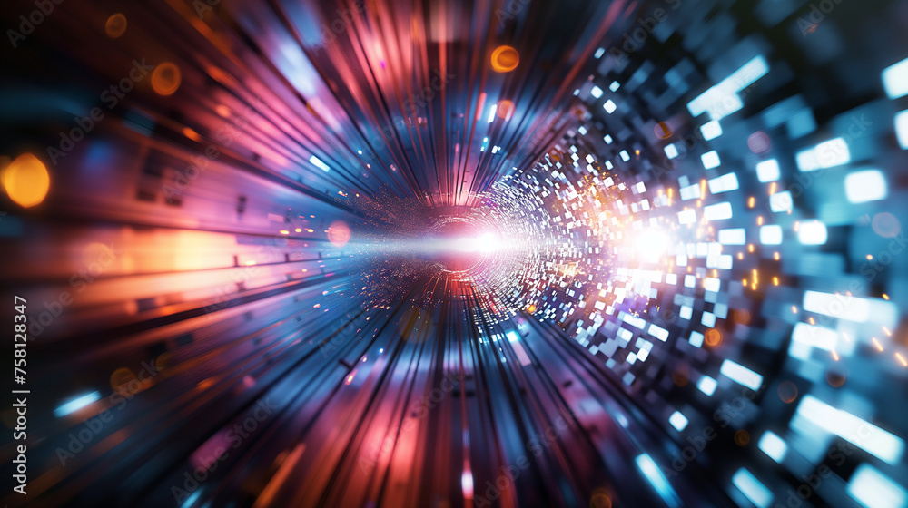 High-energy particles colliding in a particle accelerator, showcasing ...