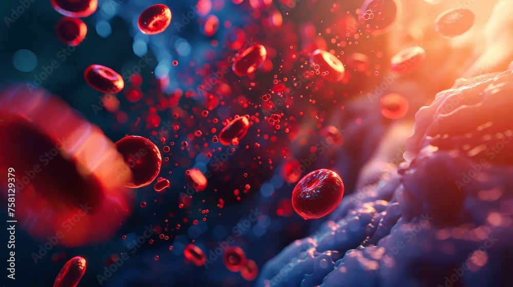 red blood cells in a blue background. Concept of chaos and disorder, as ...