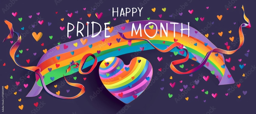 Pride Day themed rainbow banner with the text "HAPPY PRIDE MONTH" and a ...