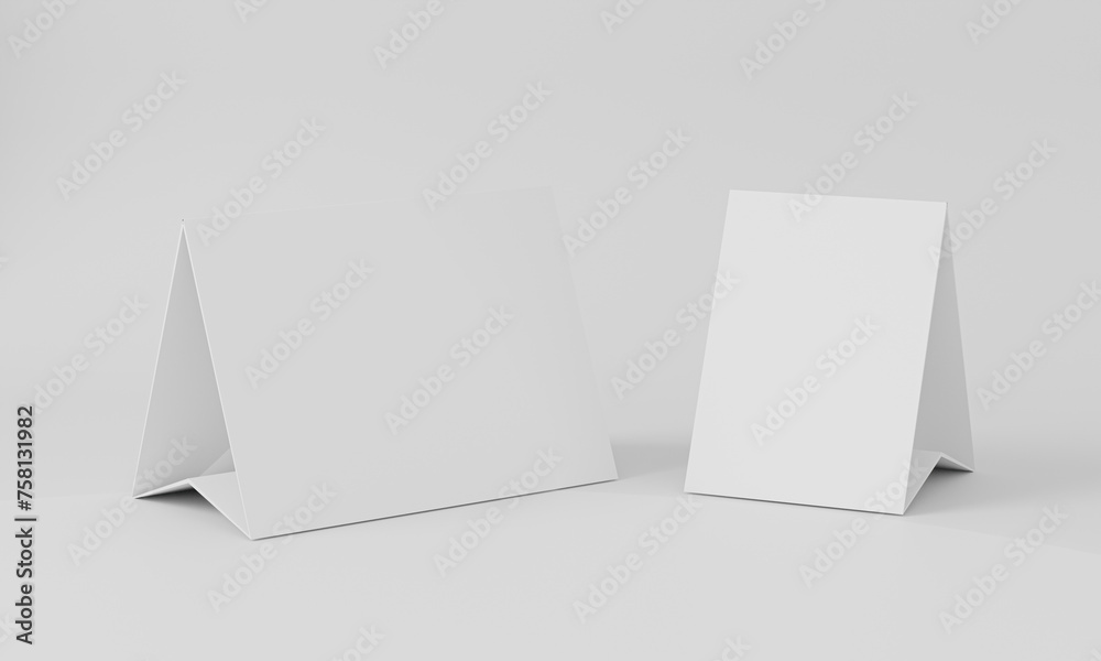 3d render Mock up blank white Table Tent isolated on white background ...