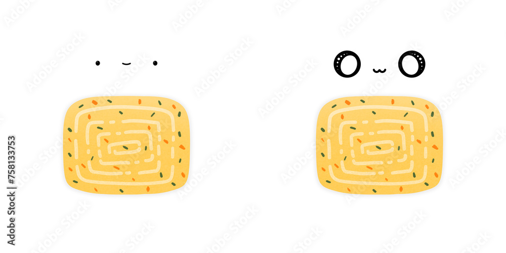 Cute Onigiri Stuffed With Tamago Cartoon illustration Rice Ball Cartoon ...