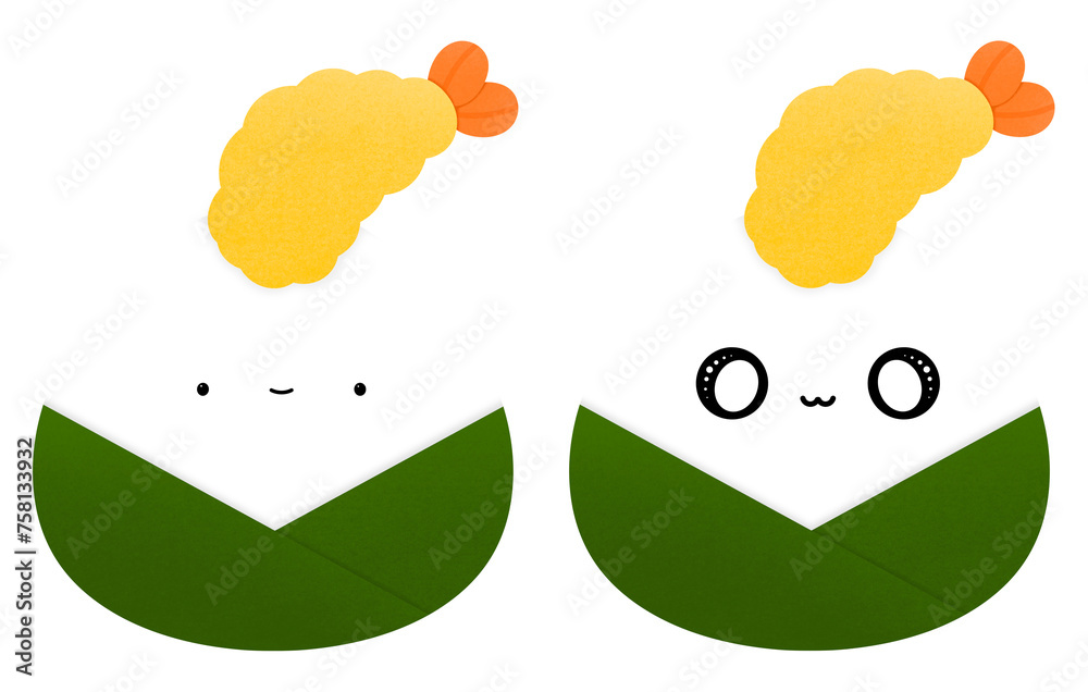 Cute Onigiri Stuffed With Tempura Shrimp Fried Cartoon illustration ...