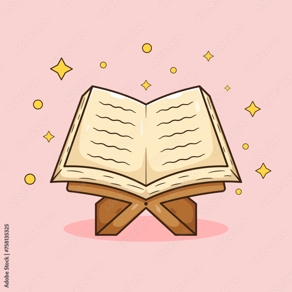 Cute cartoon vector of books of Quran with simple design concept and ...