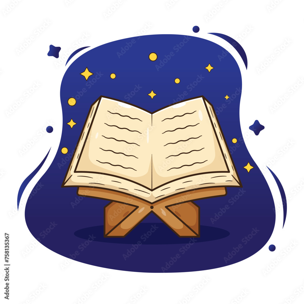 Cute cartoon vector of holy Qur'an with simple design concept and ...