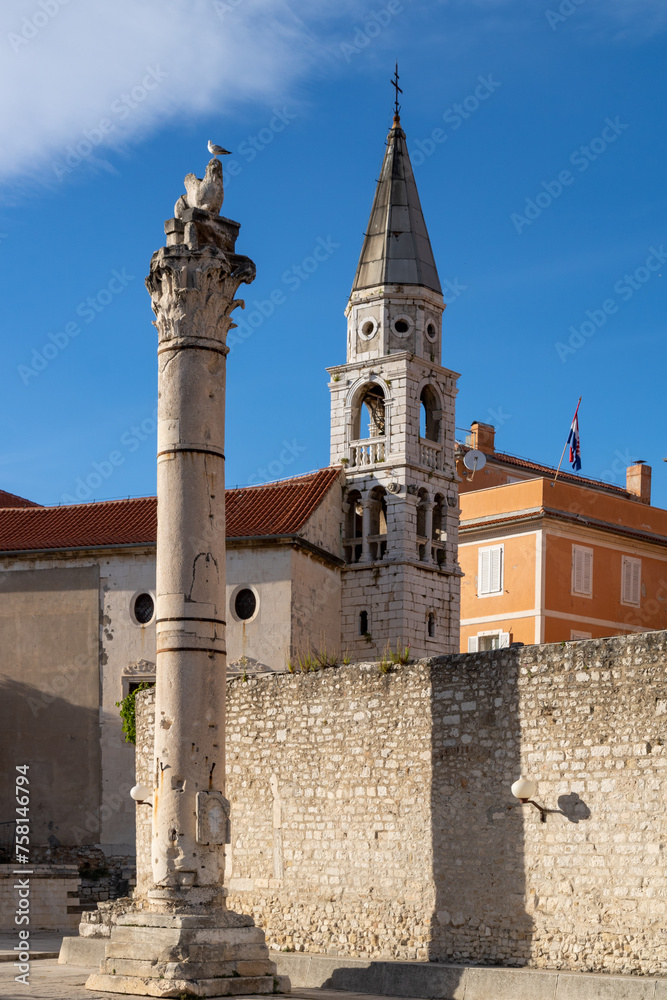 Roman forum of the beautiful Croatian city of Zadar, Stup srama (Pillar ...