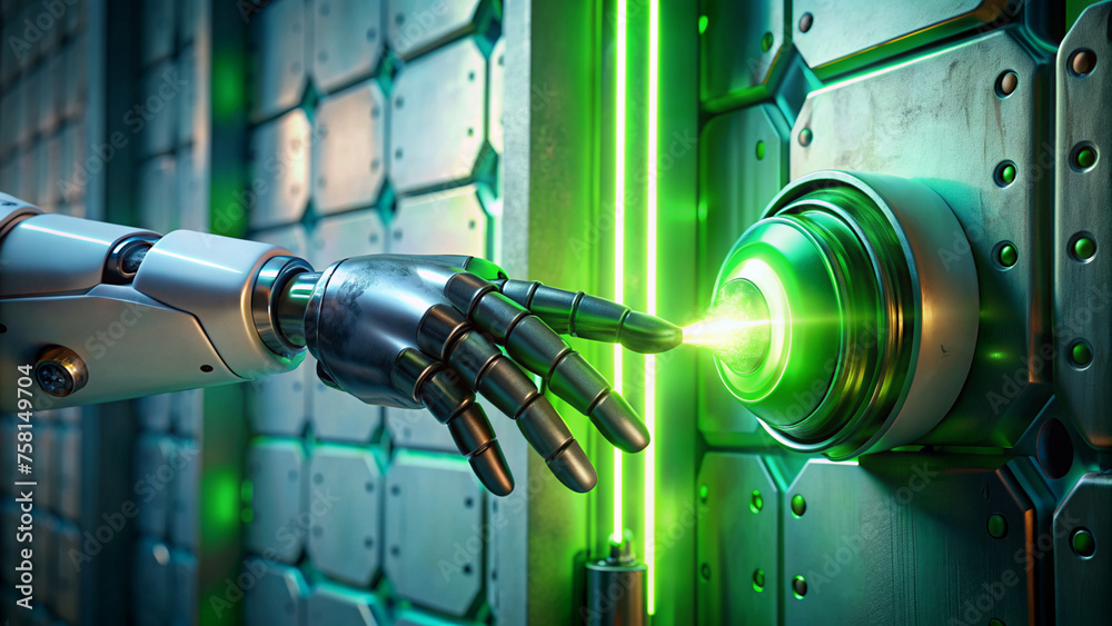 Robotic Hand Performing Biometric Scan for High-Security Access. Stock ...