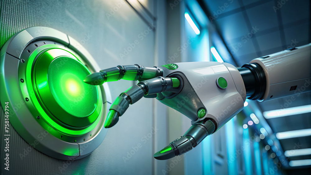 Futuristic Robotic Arm Interacting with Secure Access Control Panel ...