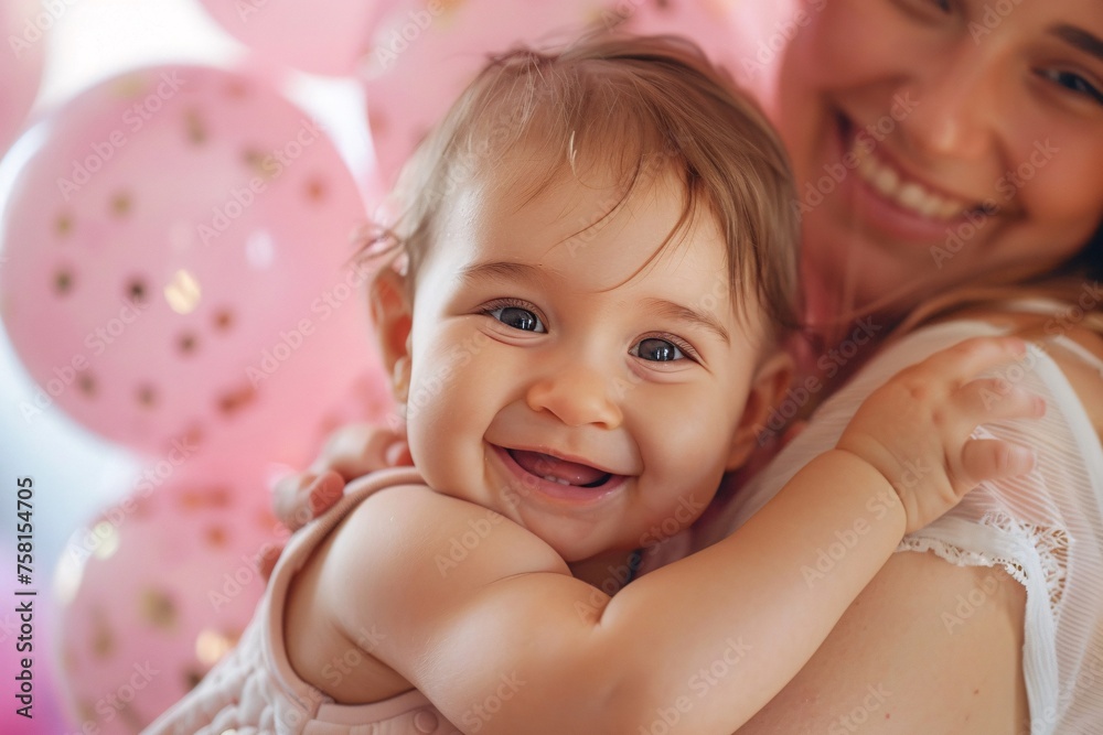 Up-close perspective highlighting the precious moment of a baby girl's ...