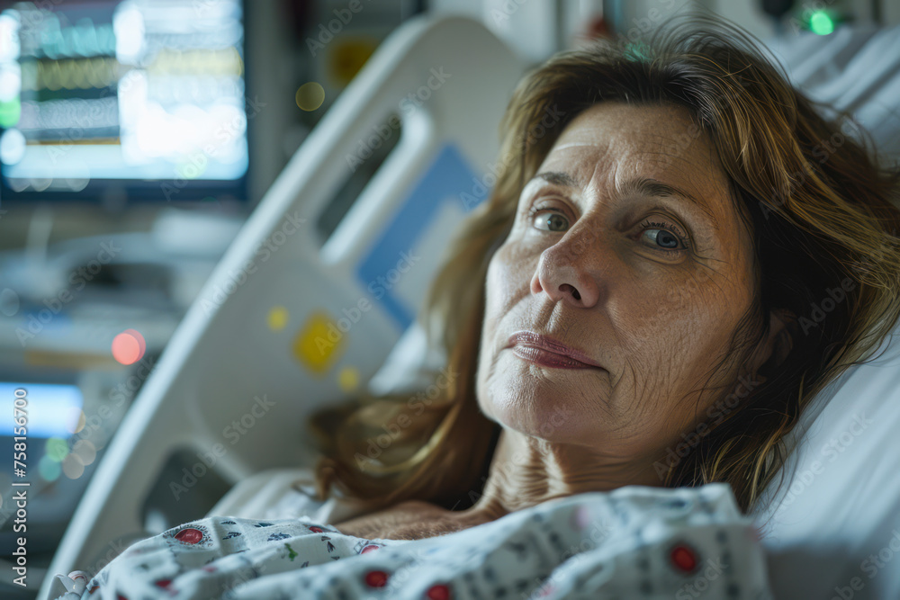 Vital Signs: Middle-aged Woman on Life Support in Hospital Ward Stock ...