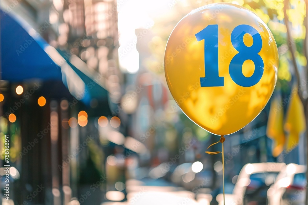 Vibrant birthday helium balloon in cheerful shades of blue and yellow ...