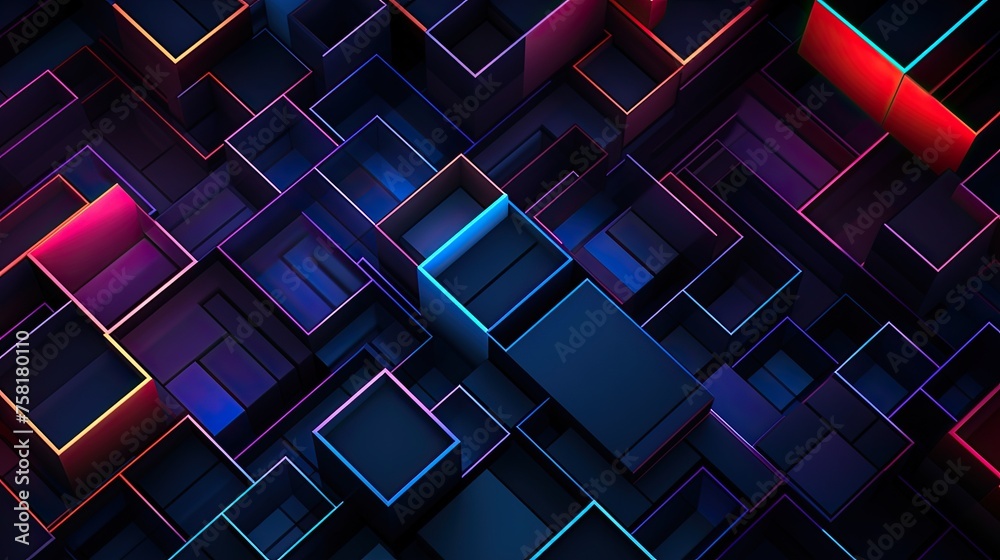 Geometric background with neon outlines and depth perspective Stock ...