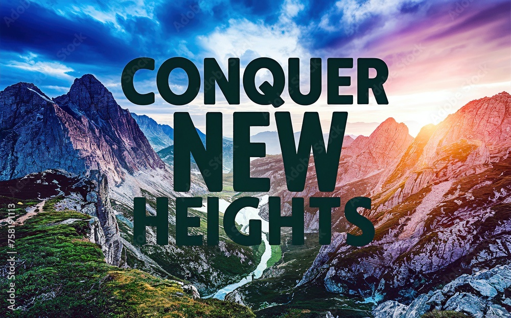An inspiring motivational quote "Conquer New Heights" overlaid on a ...