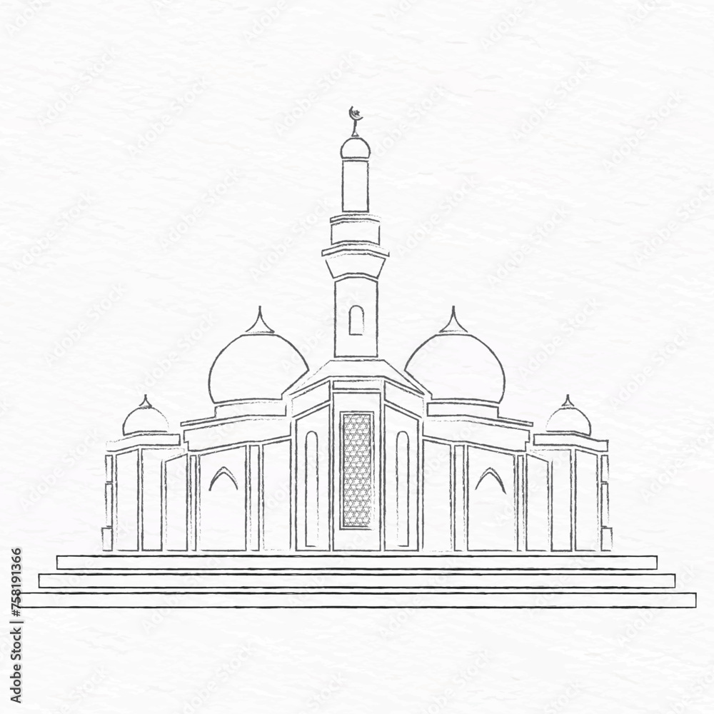 Islamic holy mosque hand drawn lineart with pencil sketch texture Stock ...