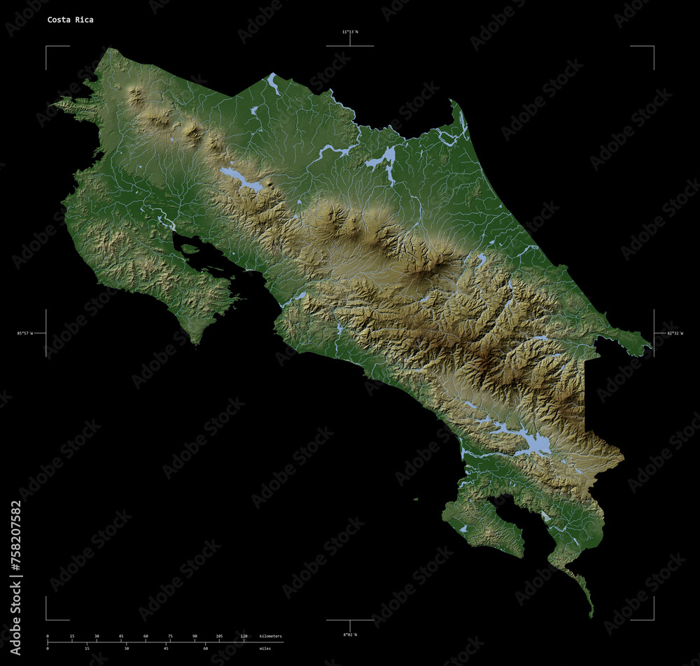 Costa Rica shape isolated on black. Pale elevation map Stock ...