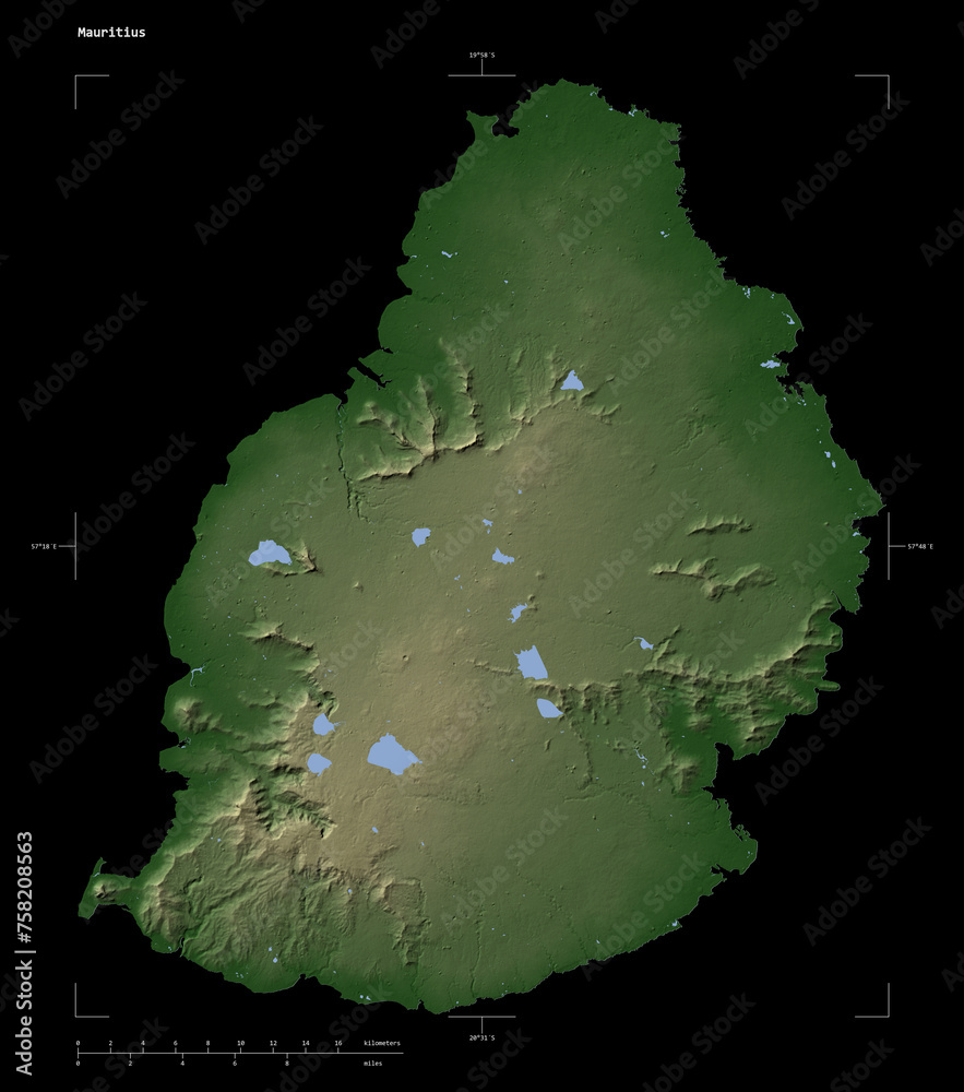 Mauritius shape isolated on black. Pale elevation map Stock Illustration | Adobe Stock