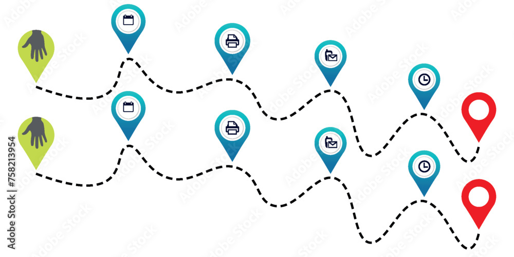 Airplane path vector icon of airplane flight route with starting point ...