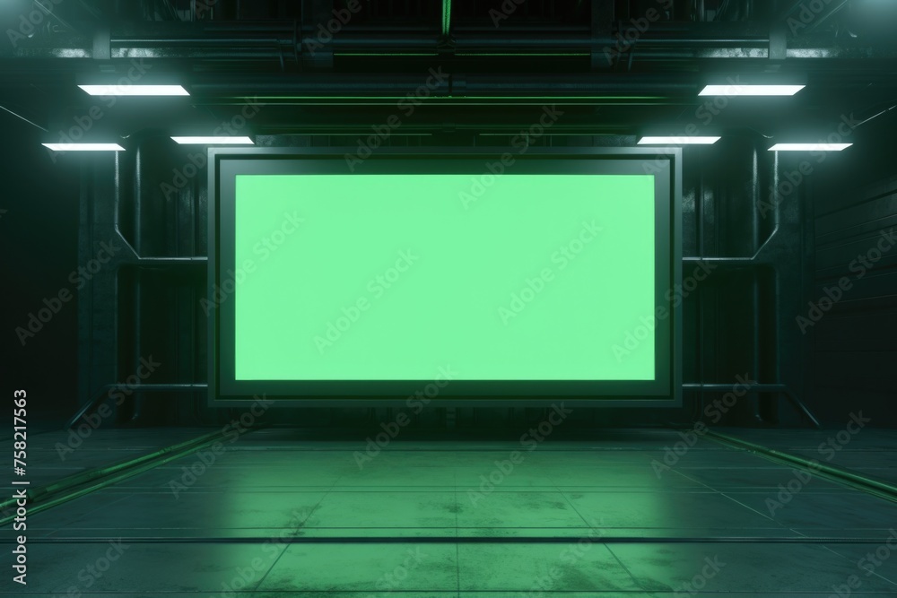 A large green screen in a dark room, perfect for video editing projects ...