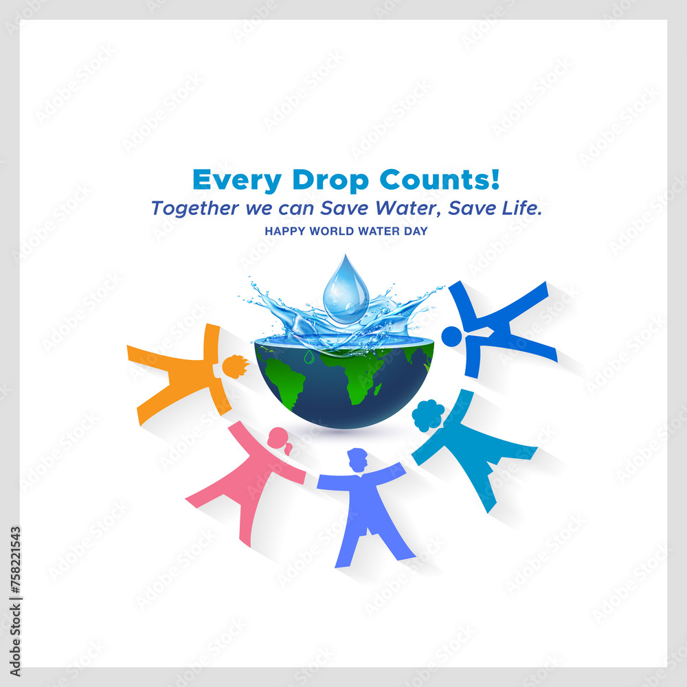 Group of people holding clean water drop. World water day awareness ...