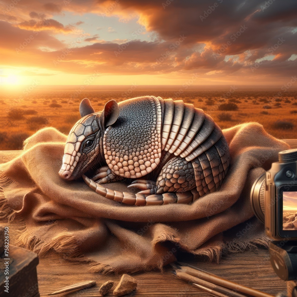 Realistic armadillo sculpture in desert setting Stock Illustration | Adobe Stock