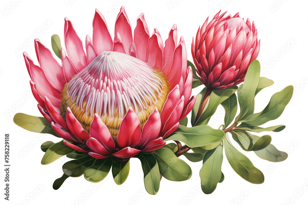 protea flowers, hand-painted style, isolated on transparent background ...