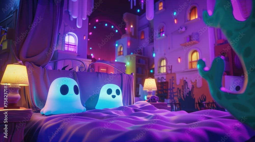 Creepy nightmares and scary bedtime stories come to life Stock ...