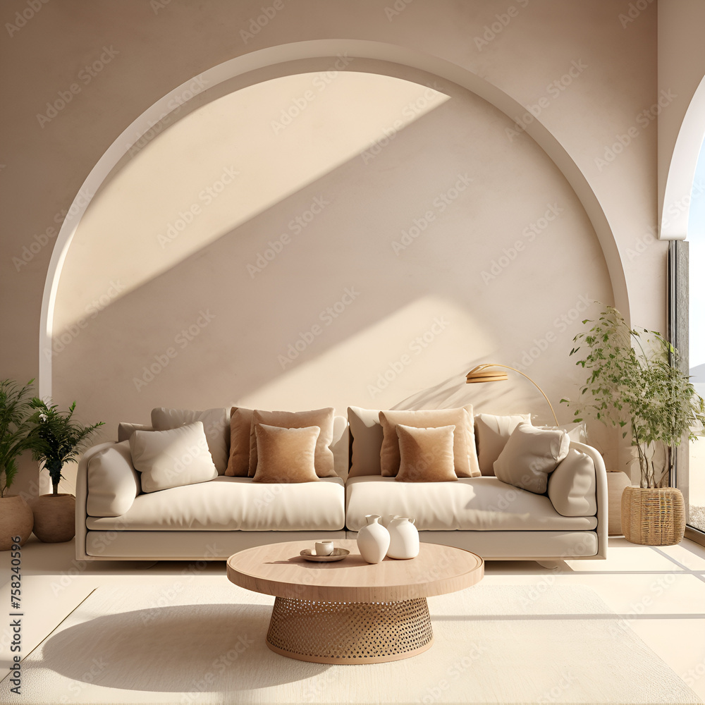 ภาพประกอบสต็อก Interior home design of modern living room with beige ...