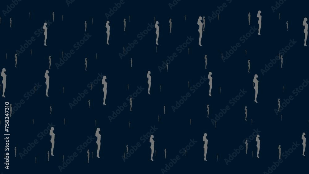 Woman silhouettes float horizontally from left to right. Parallax fly ...