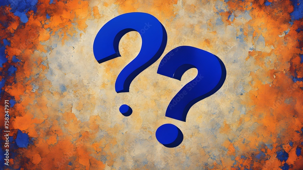 Blue question mark symbols on red yellow rustic background. Problem ...