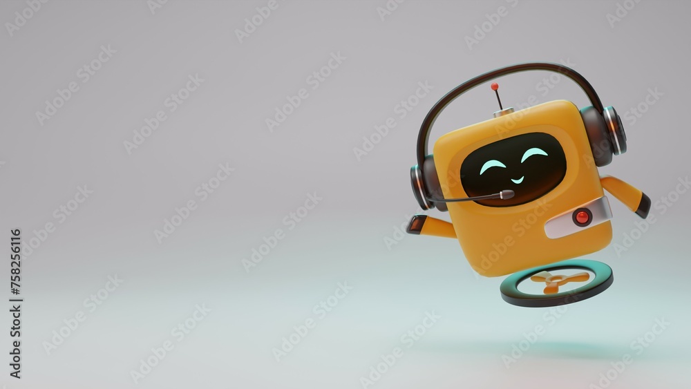 Yellow Chatbot with headphones white background, social media chatbot ...