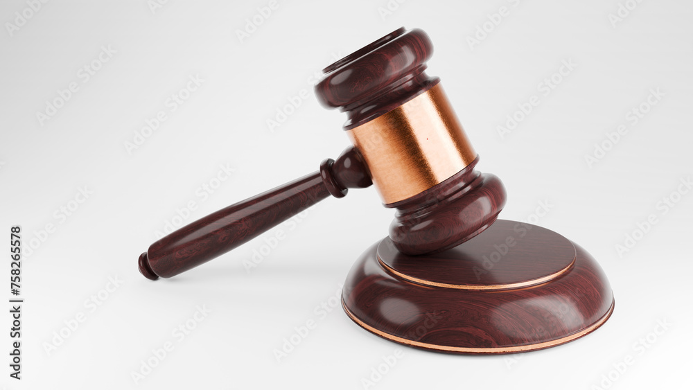 Red wooden and copper made law judge gavel hammer 3d illustration in ...