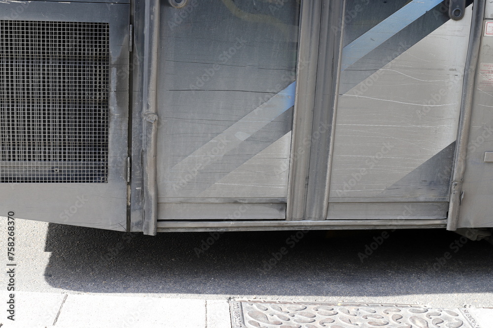 Parts of a passenger city bus close-up. Stock Photo | Adobe Stock