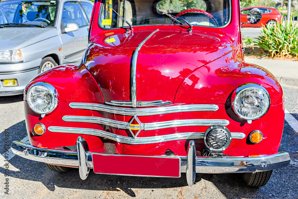 Igualada, Barcelona, Spain; October 1, 2023: Red Renault 4CV (RNUR ...