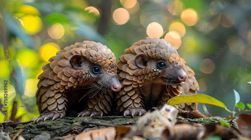 Twin baby pangolins experiencing the world, with their inquisitive eyes ...