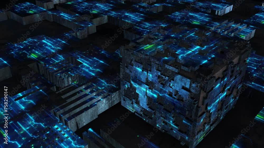 Abstract digital data, tech cube box, Sci-Fi Neon Glowing Lights in ...