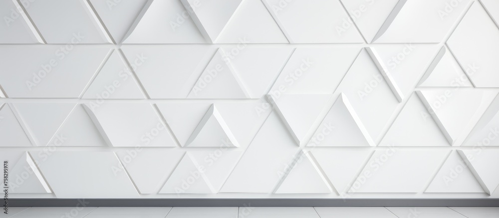 A white rectangular wall with a grey triangle pattern adding symmetry ...