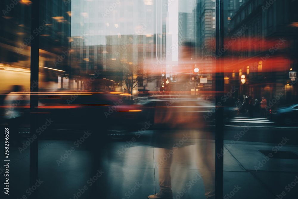 City centre view, blurred out of focus city life in dynamics, blurry ...