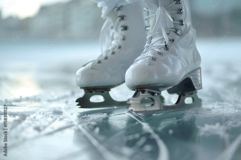 a precision skater's feet executing intricate footwork and spins on the ...
