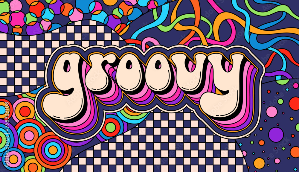 Psychedelic groovy text with color background. Zentangle coloring page ...