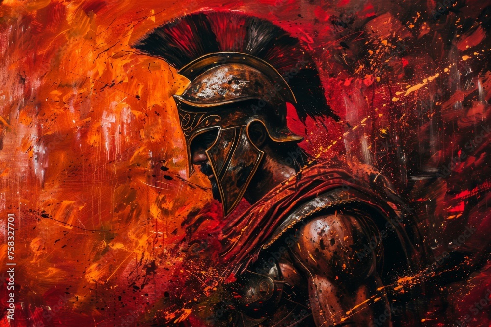 Ares God of War captured in a powerful oil painting style with ancient ...