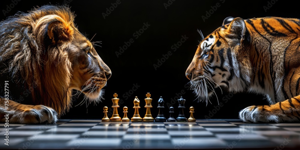 Regal Rivalry: A Lion and Tiger Face Off in a Game of Chess, A Metaphor ...