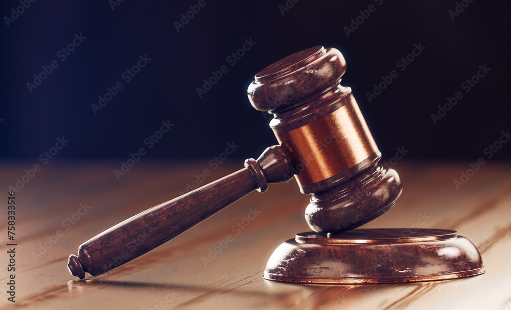 Red wooden and copper made law judge gavel hammer 3d illustration in ...