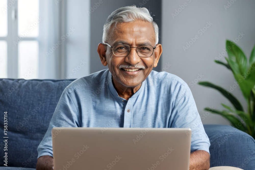Close up portrait of aged Indian gentleman with eyeglasses and grey ...