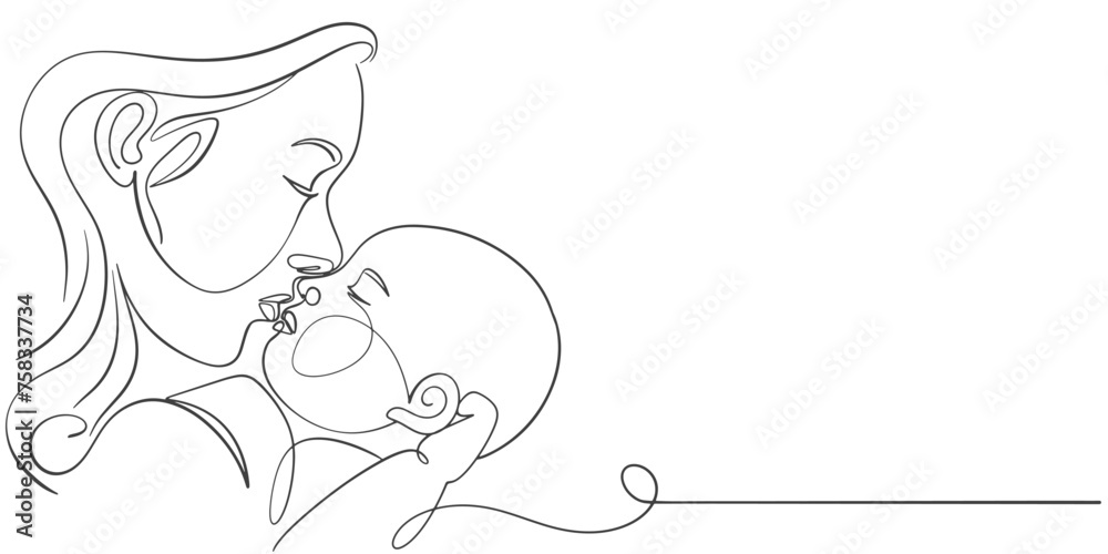 Mother and baby line art. Mom hugs child. Motherhood and newborn ...